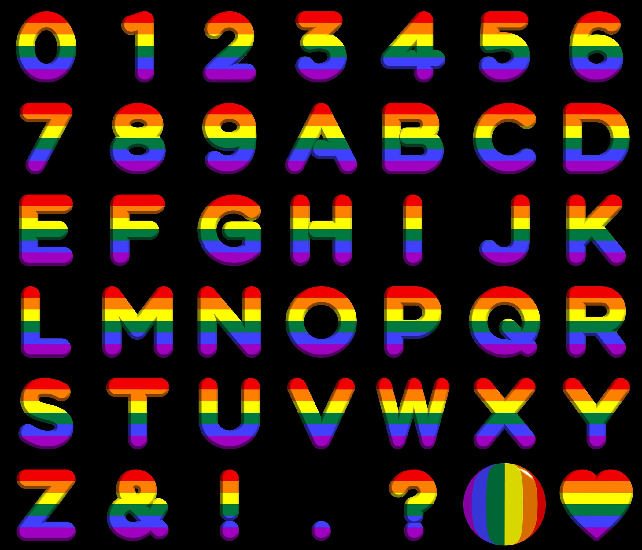 Rainbow Alphabet & Numbers PNG | Pride Flag Clipart A-Z 0-9 ...