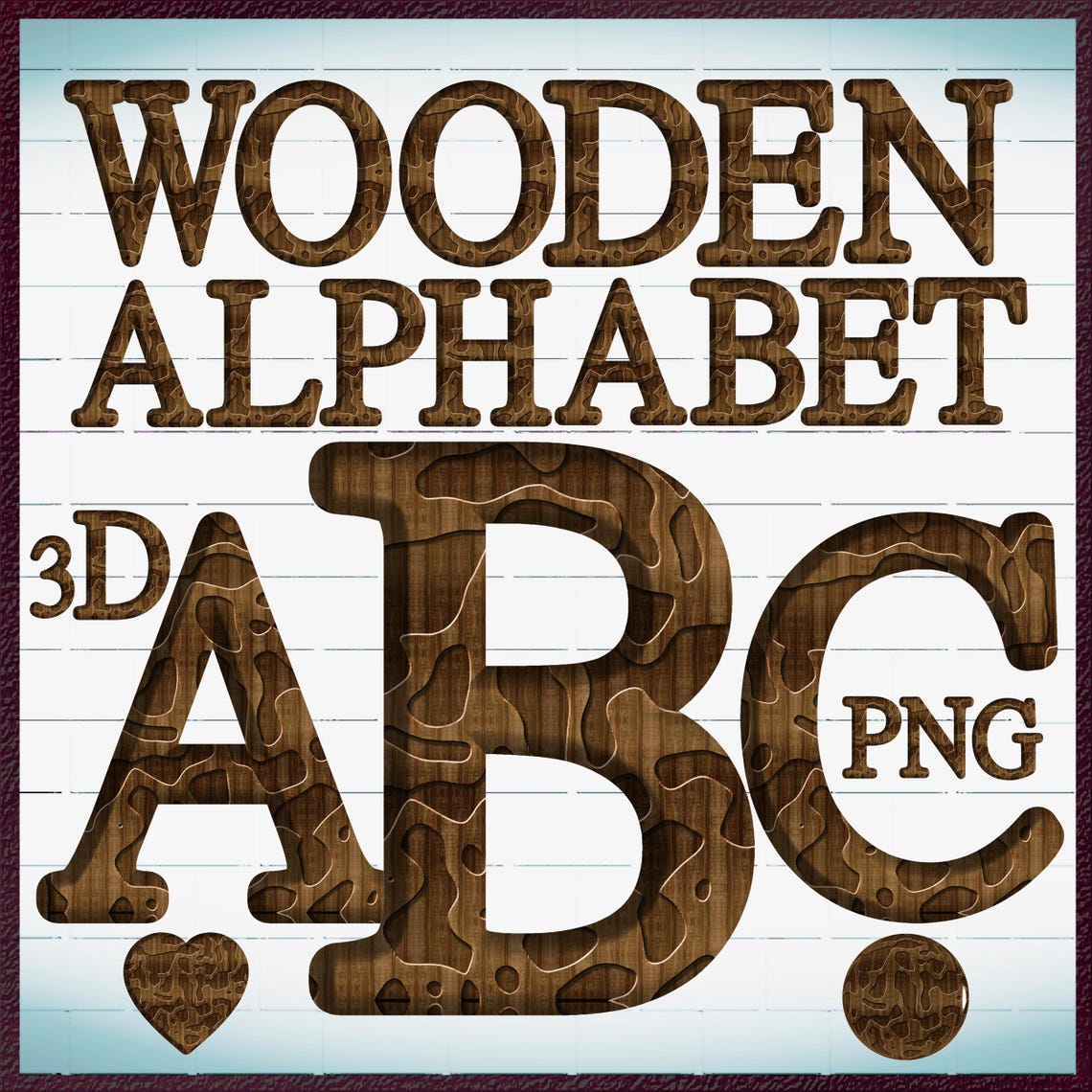 Rustic Wooden Alphabet PNG: 3D Wood Texture, Scrapbook Letters (digital ...