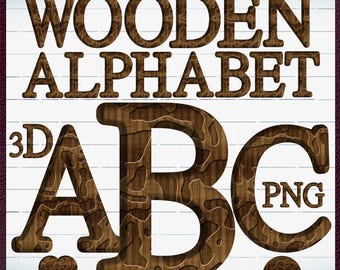 Rustic Wooden Alphabet PNG: 3D Wood Texture, Scrapbook Letters (digital ...