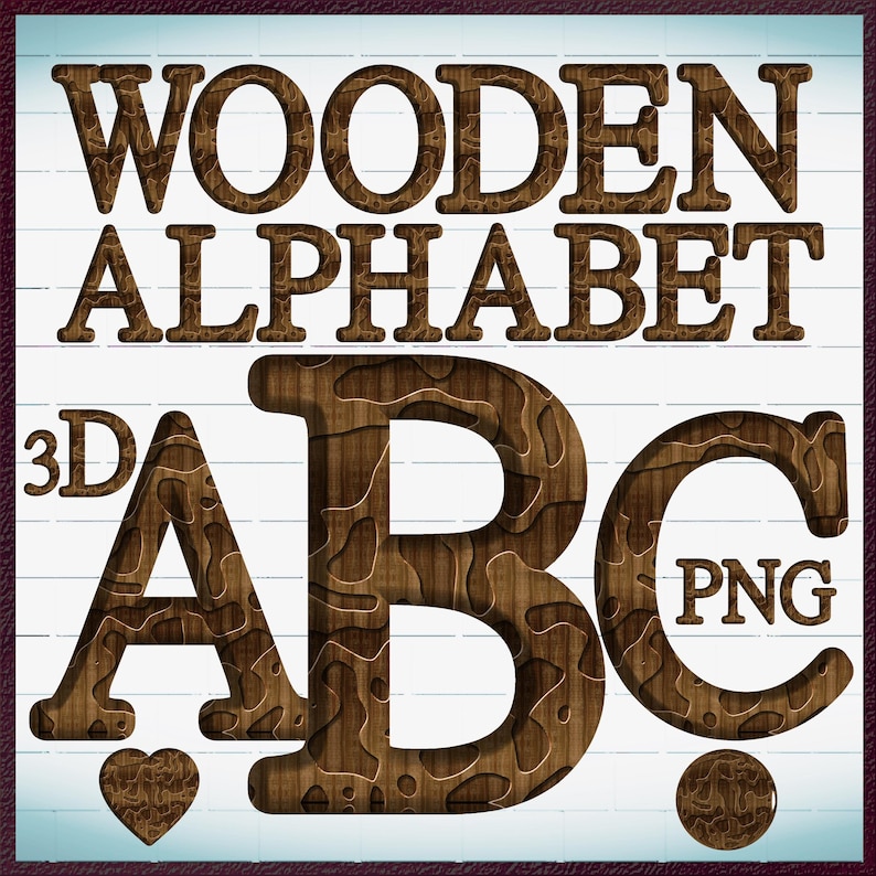 Rustic Wooden Alphabet PNG: 3D Wood Texture, Scrapbook Letters (digital ...
