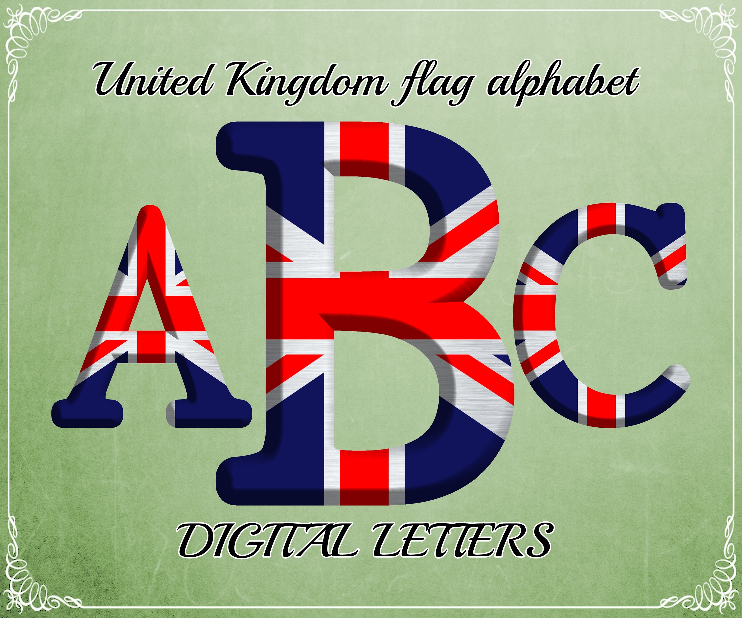 UK Flag Alphabet Clipart, English Letters,union Jack Blue Red and White Font, Numbers and ...