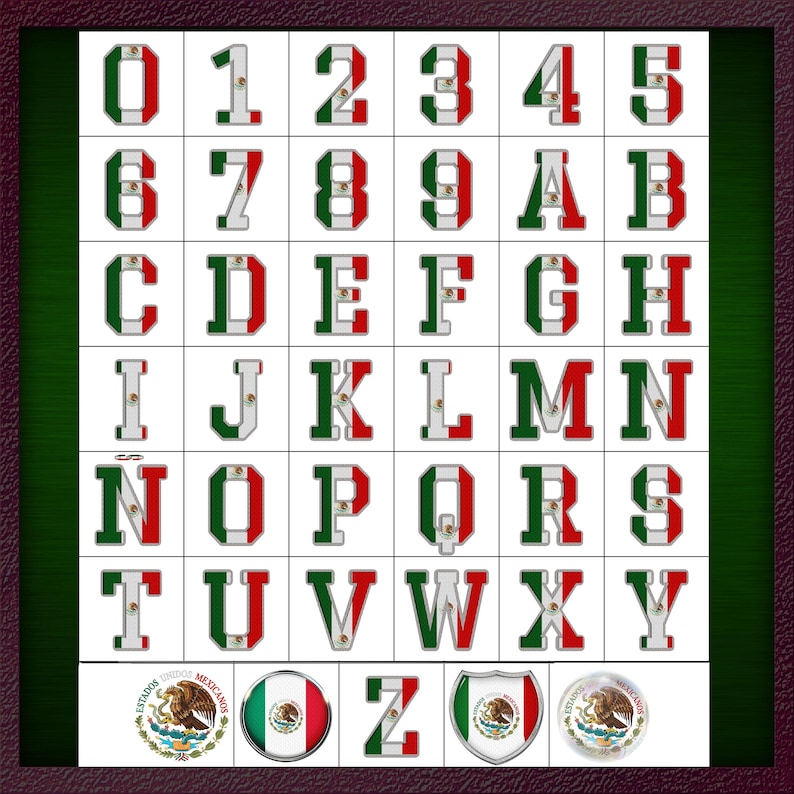 Mexican Flag Font Clipart: Sports Alphabet,numbers,emblems PNG - Etsy