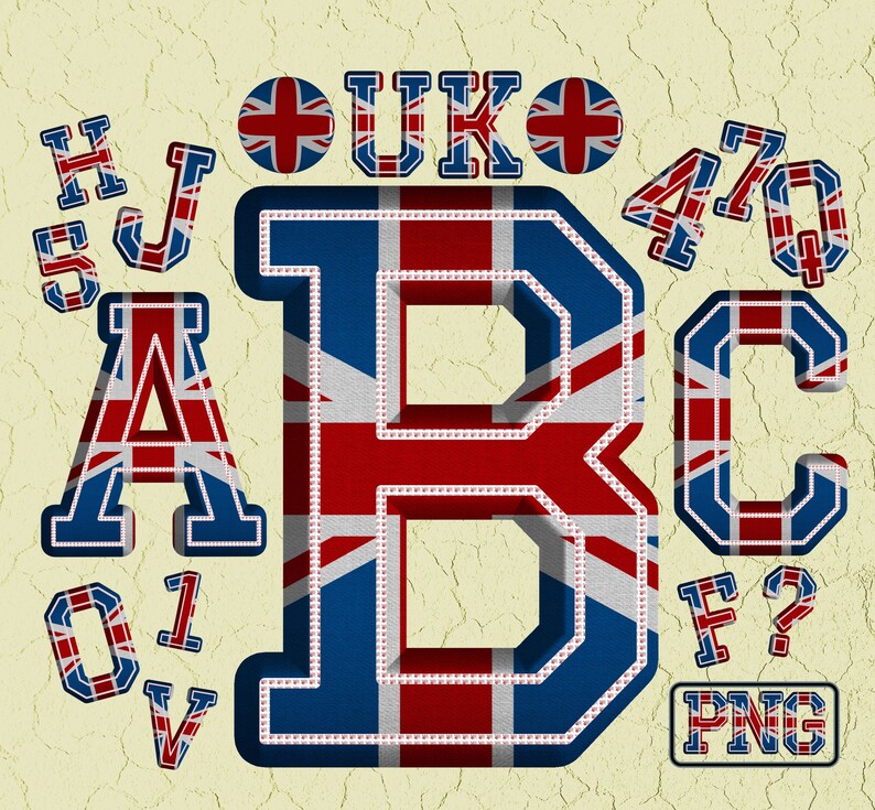Union Jack Alphabet Bundle: UK Flag Letters, Numbers, Punctuation (PNG ...