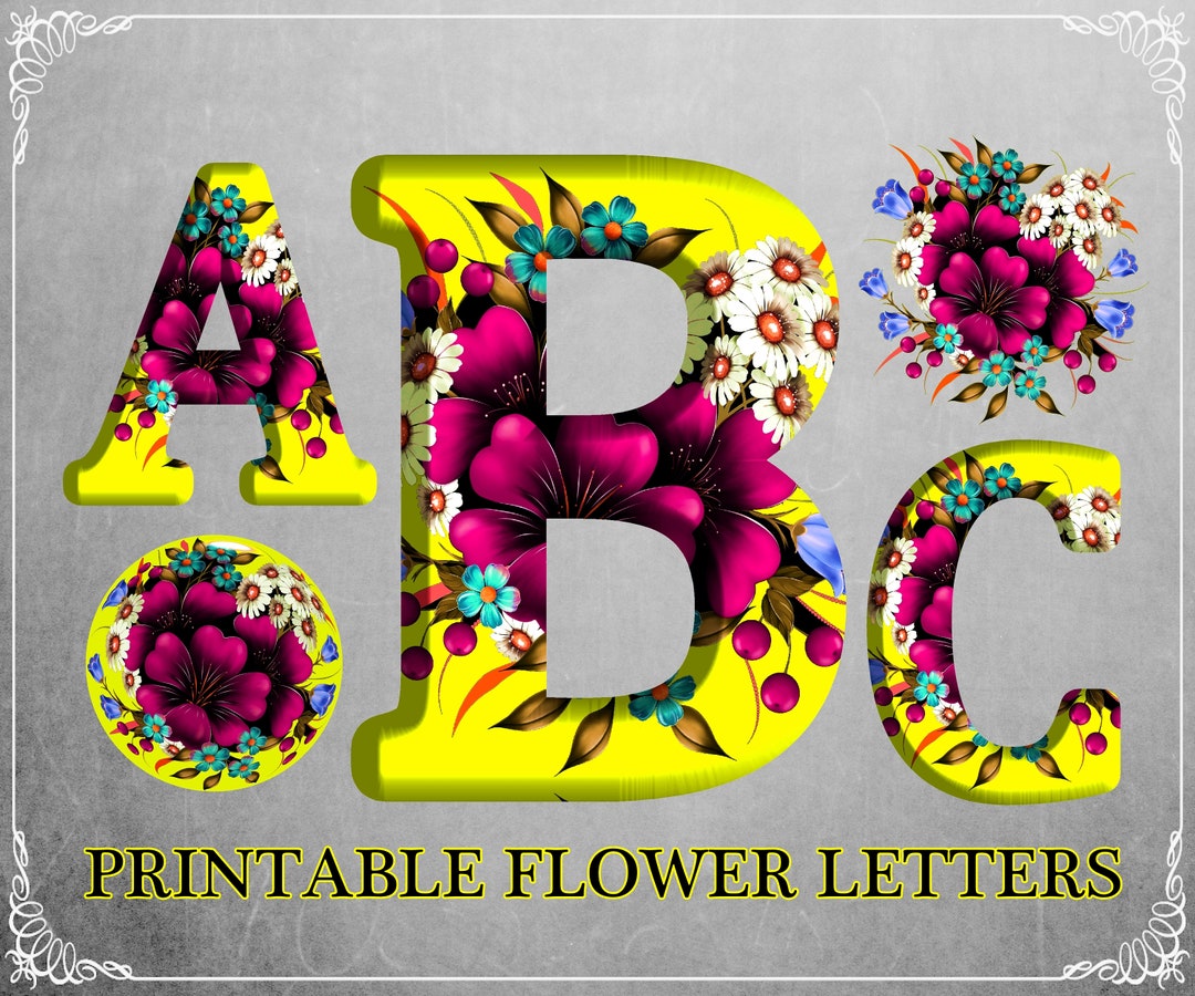 Floral Alphabet Clipart: Yellow Glitter Letters & Numbers (digital ...
