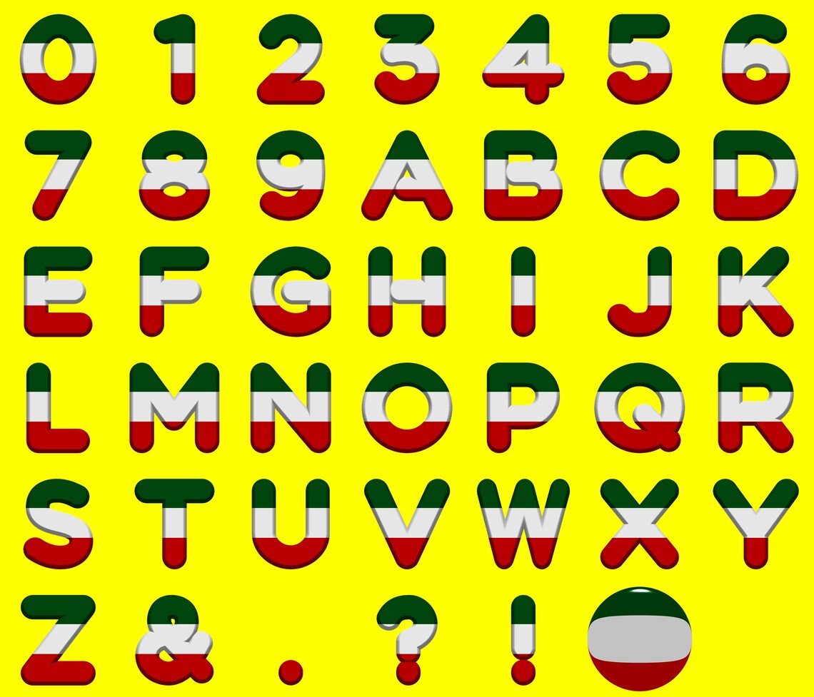 Italian Flag Alphabet & Numbers PNG | Italy-themed Letters for Crafts ...