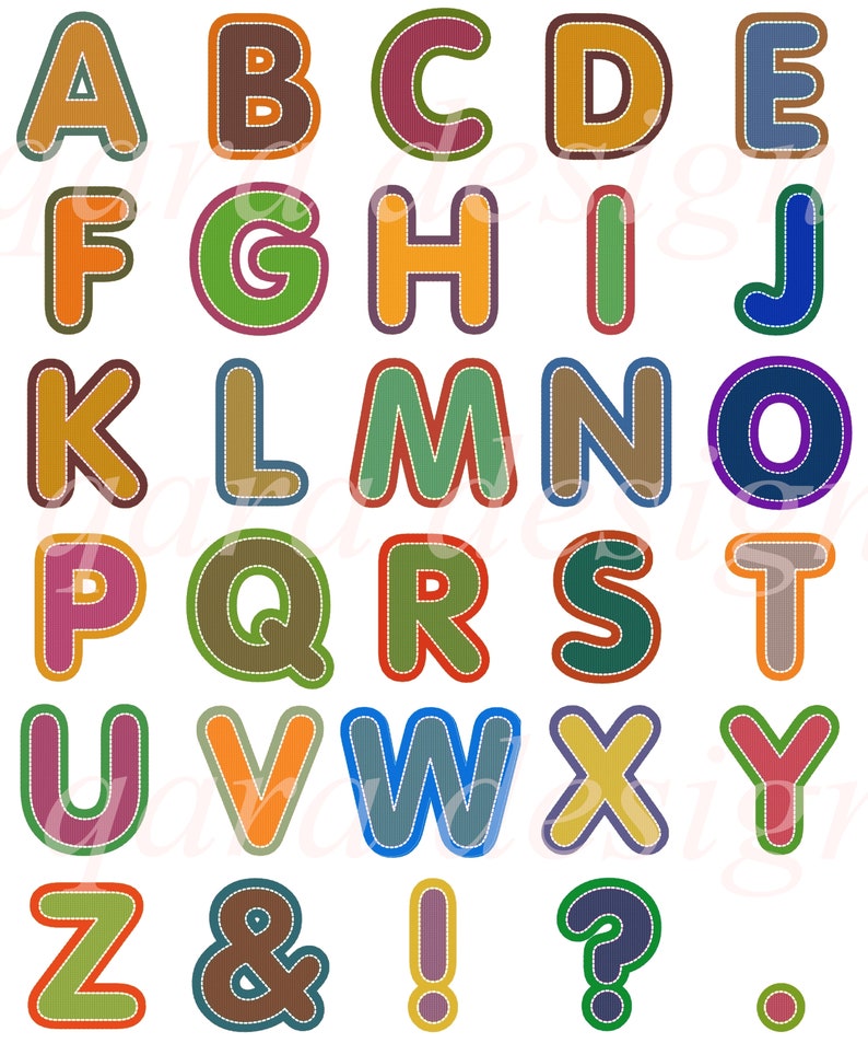 Colorful Faux Embroidery Alphabet PNG: Printable Letters (digital ...