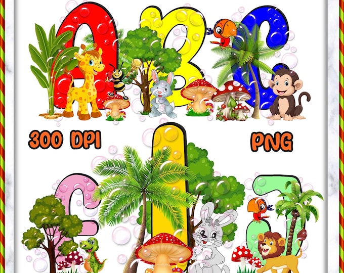 Jungle Animal Alphabet Clipart: Colorful Nursery Letters (PNG) - Etsy