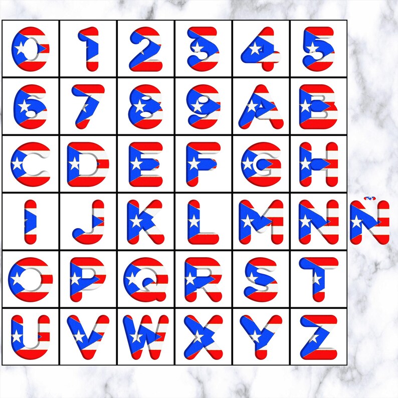 Puerto Rico Flag Alphabet PNG: 3D Letters, Numbers, Icons (digital ...