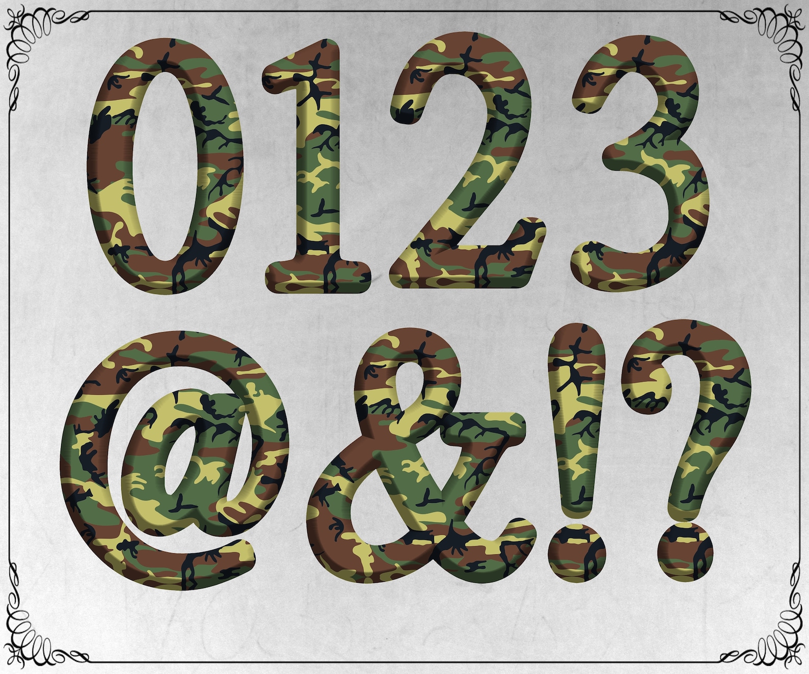 Camouflage Alphabet Clip Art,camo Numbers, Camouflage Font, Army ...