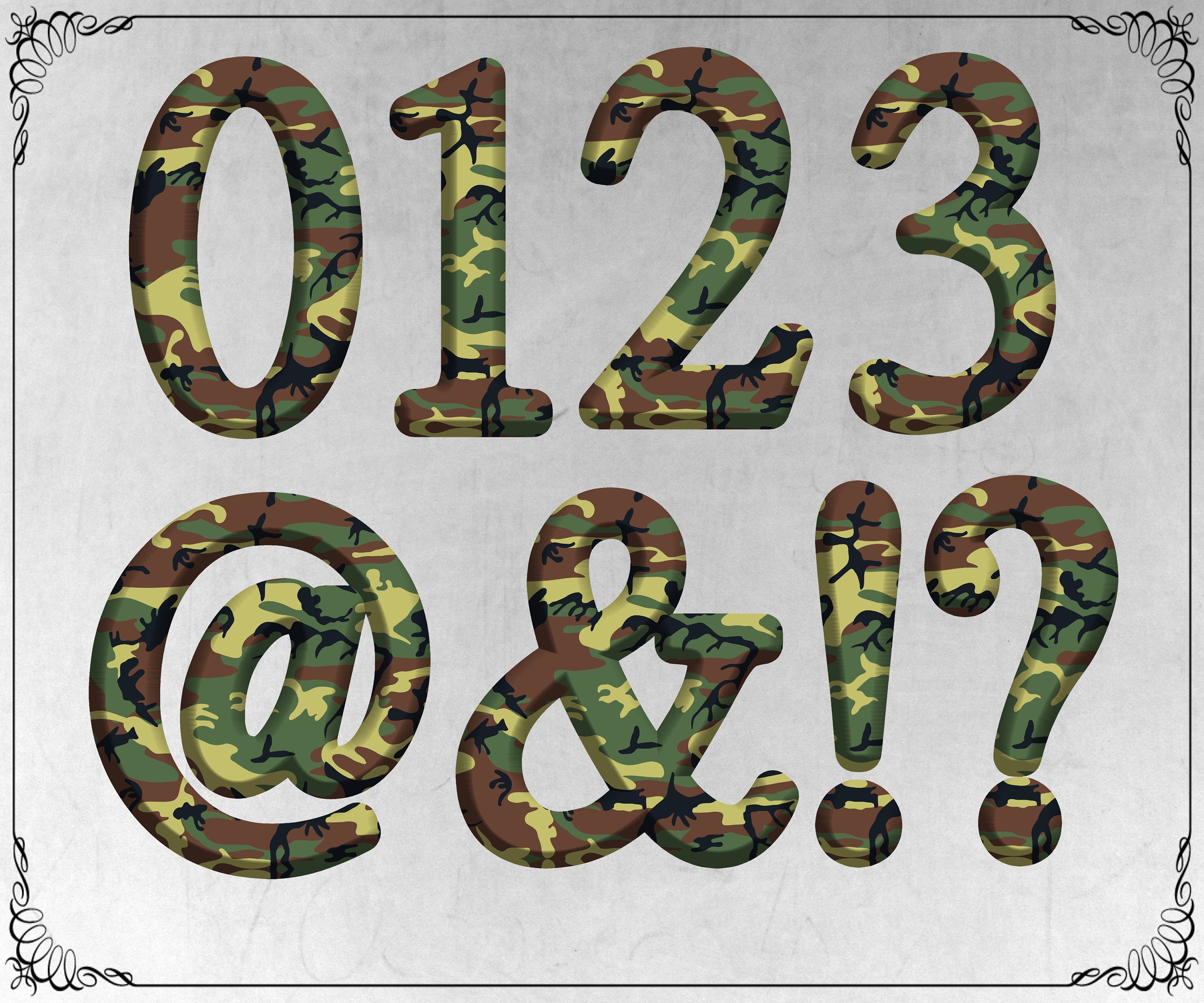 Camouflage Alphabet Clip Art,camo Numbers, Camouflage Font, Army ...