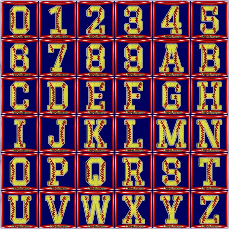 Softball Faux Chenille Patch Alphabet Pack, PNG Files for Sublimation ...