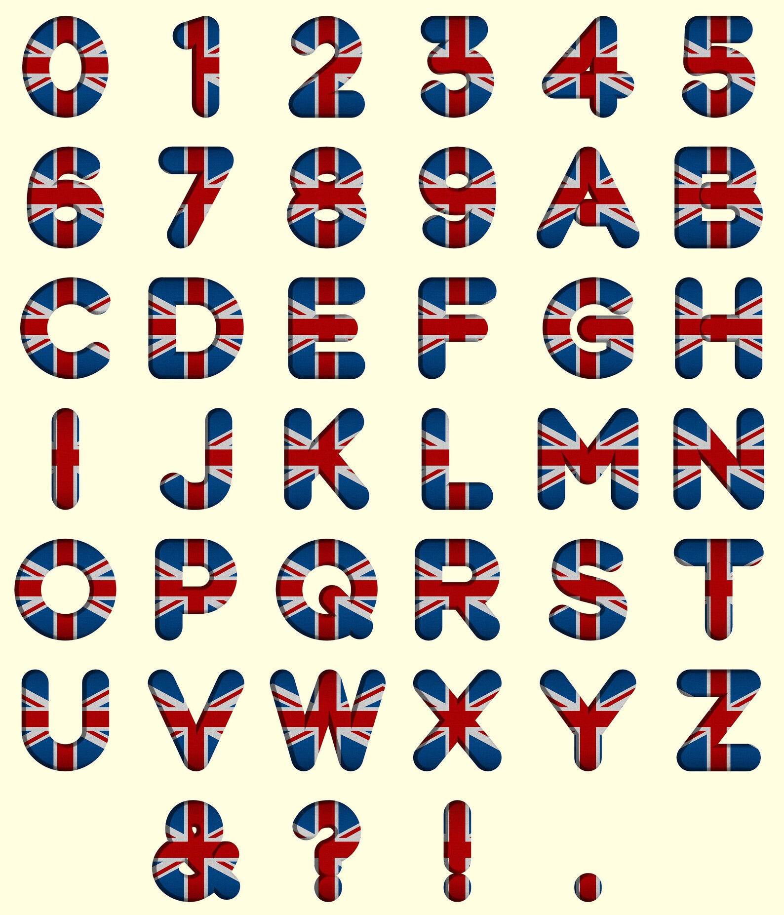 Union Jack Alphabet Bundle: UK Flag Letters, Numbers, Punctuation (PNG ...