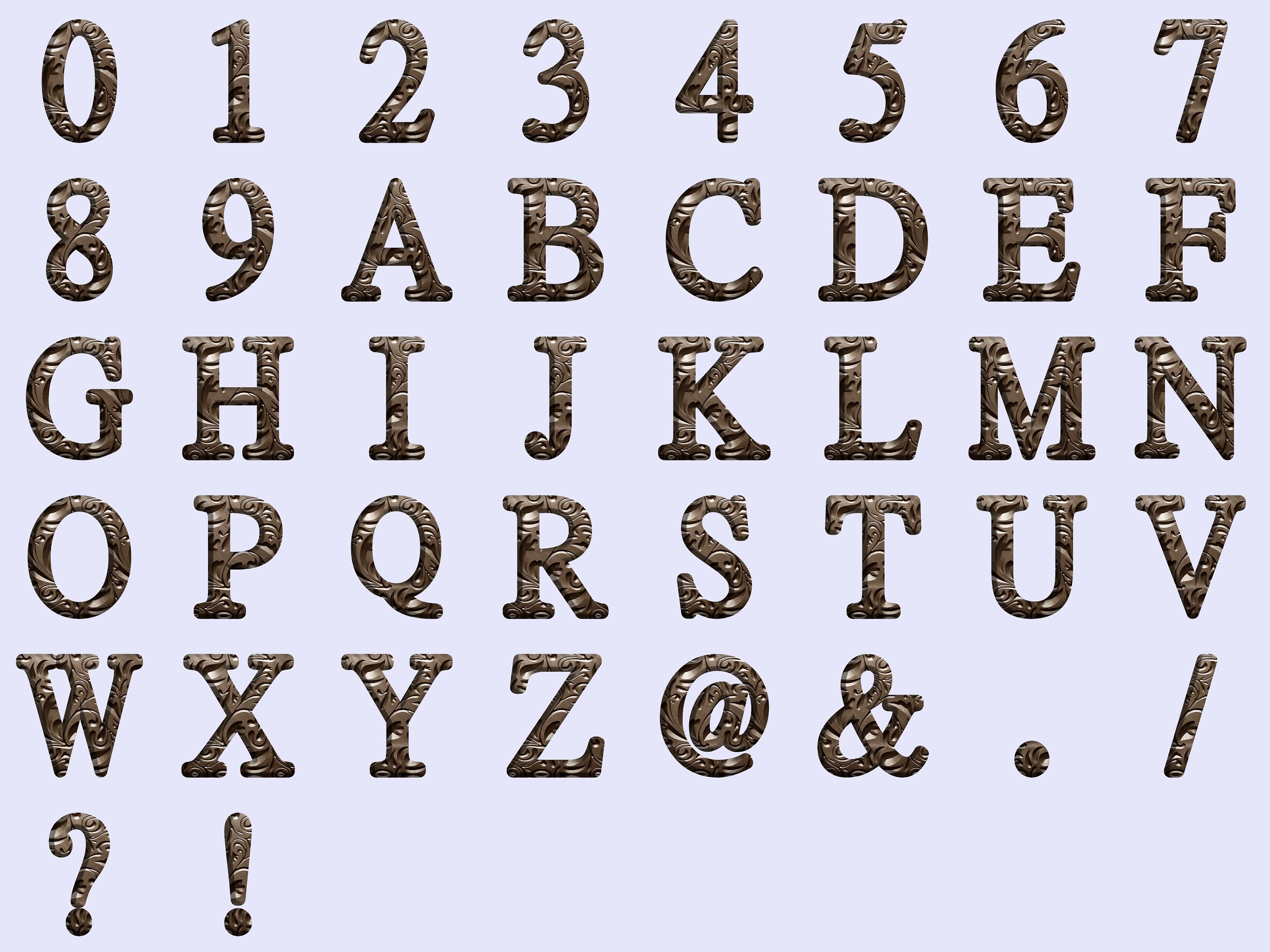 Engraved Bronze Metal Alphabet Clipart: PNG Letters, Numbers (digital ...