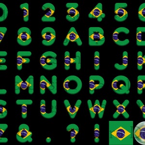 Brazilian Flag Alphabet Clipart: PNG Letters, Numbers, Punctuation ...