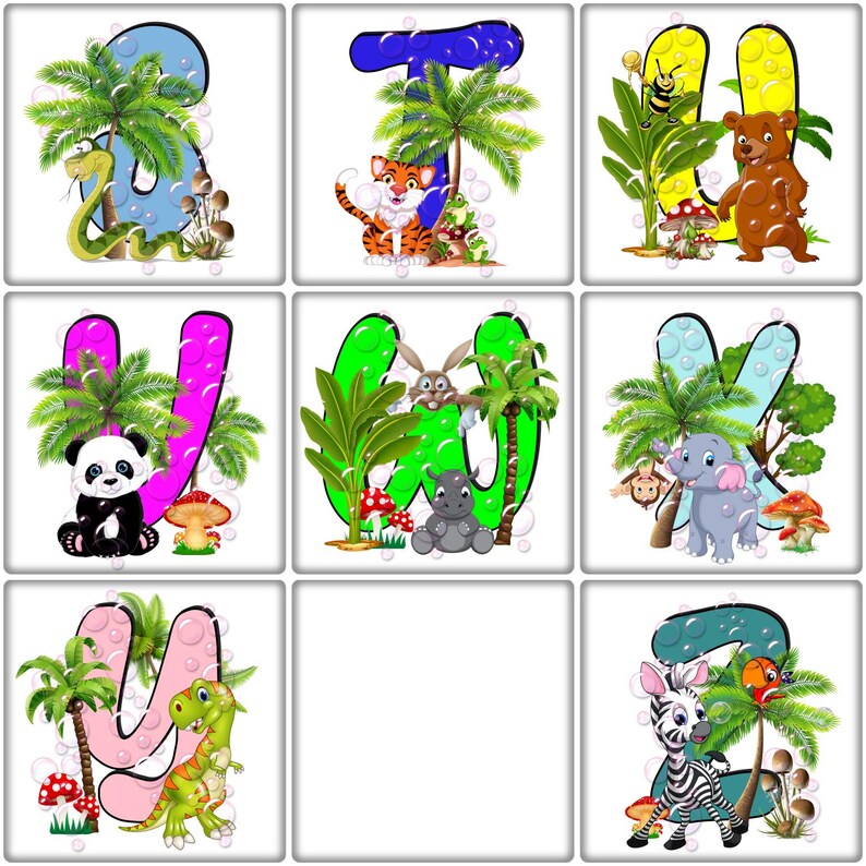 Jungle Animal Alphabet Clipart: Colorful Nursery Letters (PNG) - Etsy