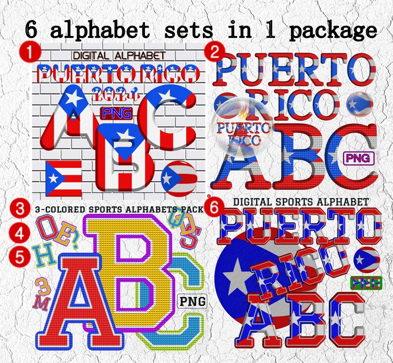 6 Puertorico Flag Alphabet Clip Art Bundle,puertorico Letters,patriotic ...