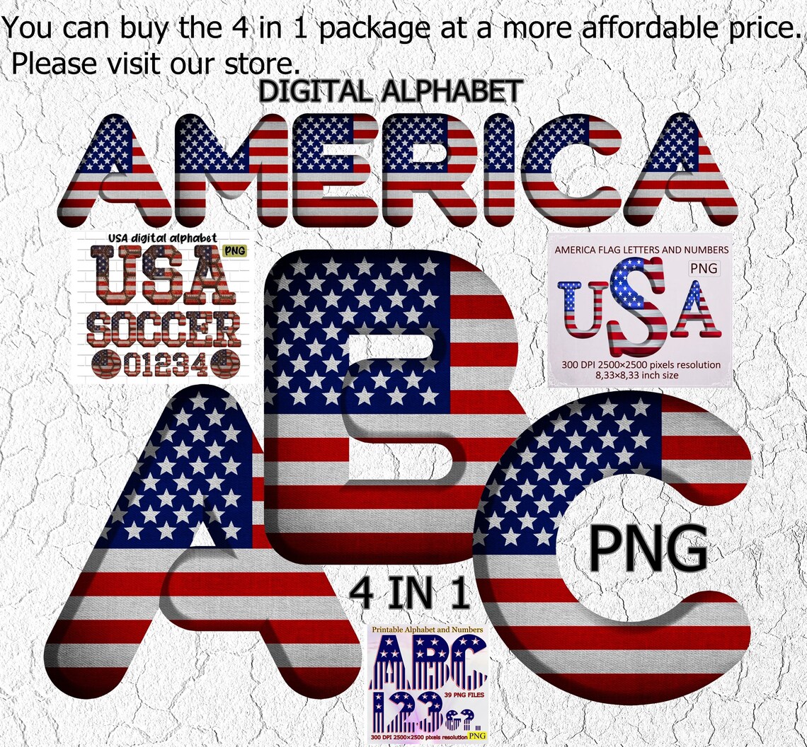 American Flag Letters and Numbers Clipart,patriotic Alphabet ...