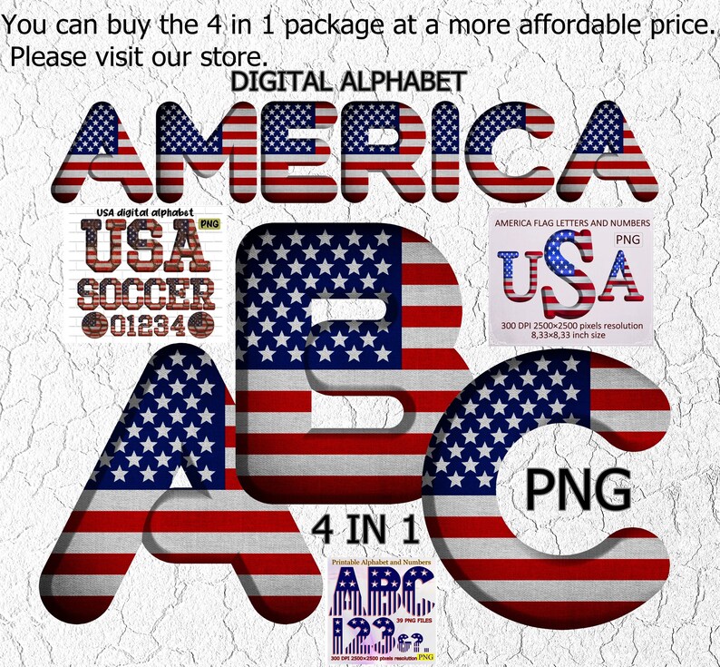 American Flag Letters and Numbers Clipart,patriotic Alphabet ...