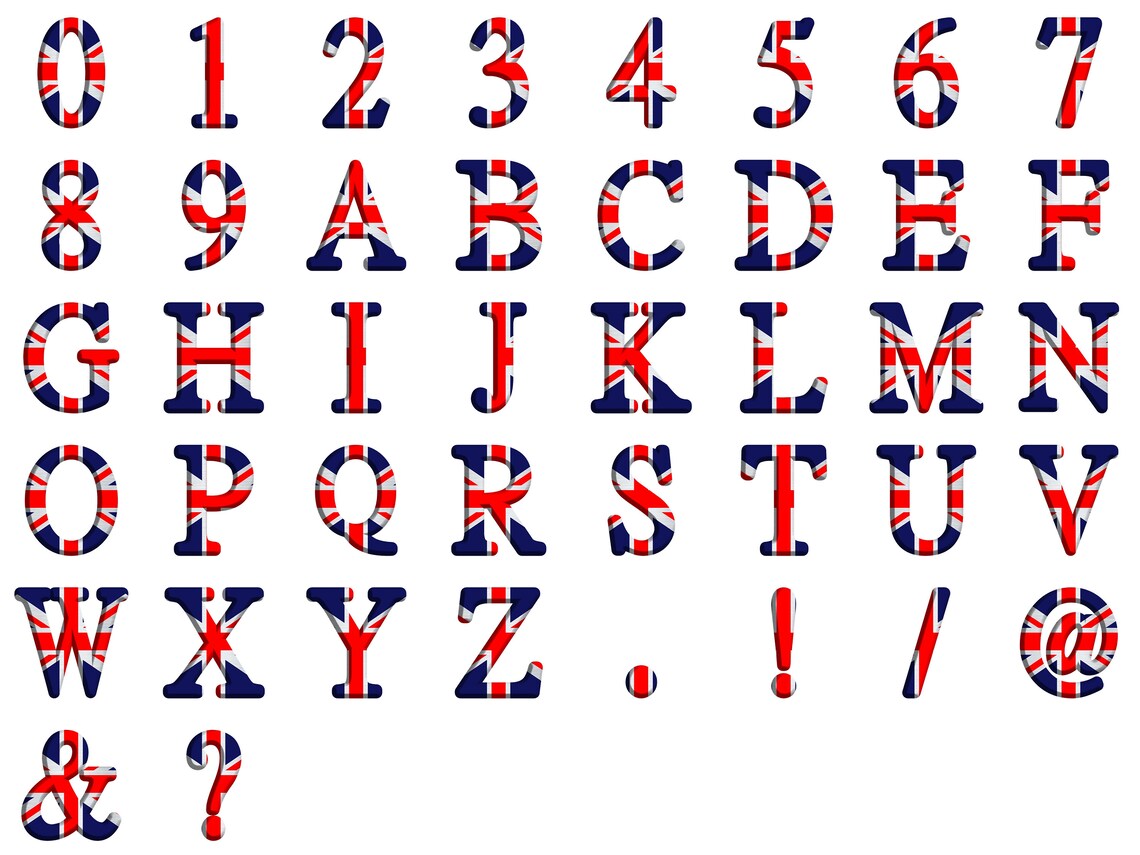 UK Flag Alphabet Clipart, English Letters,union Jack Blue Red and White ...