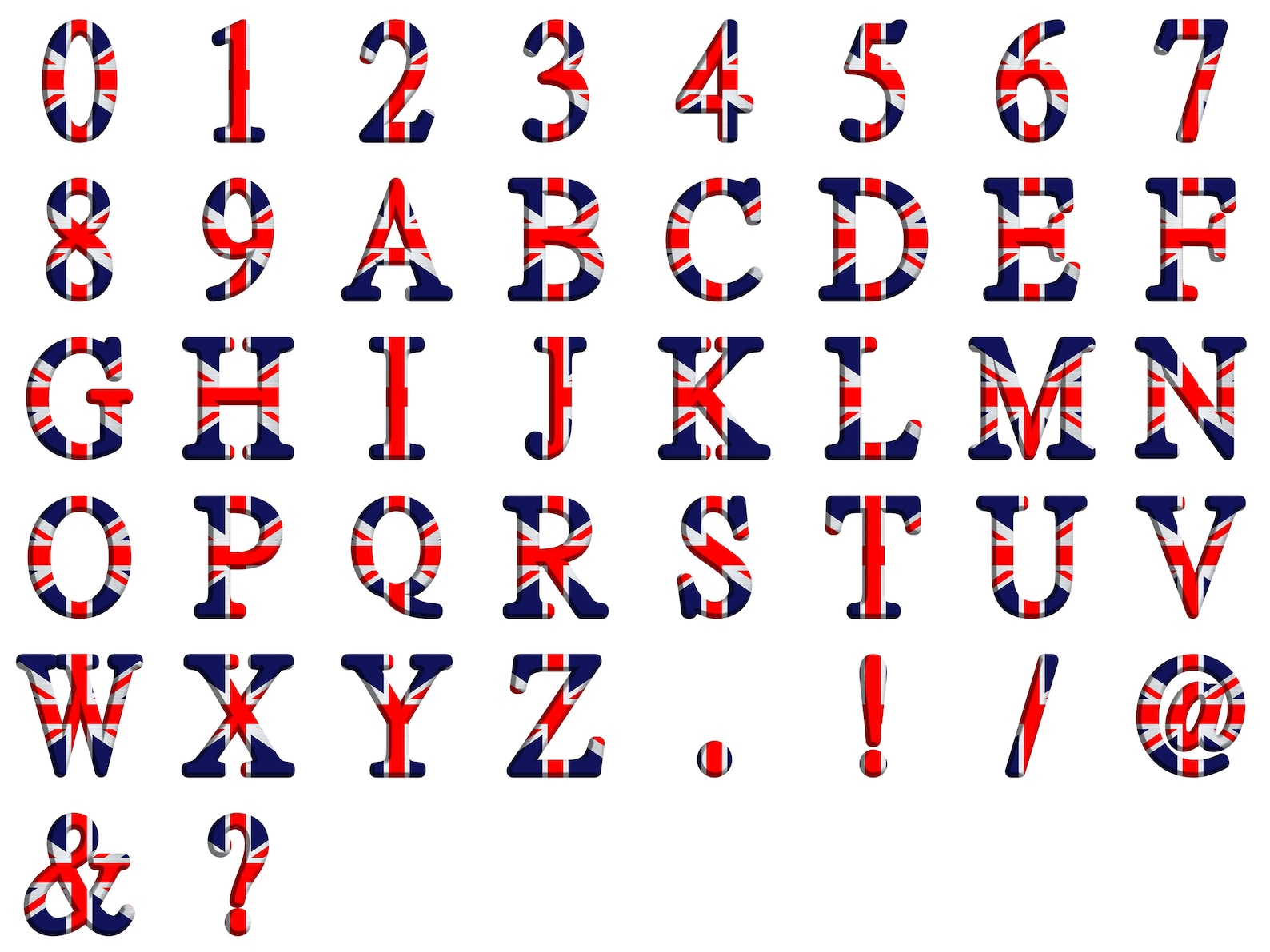 UK Flag Alphabet Clipart, English Letters,union Jack Blue Red and White ...