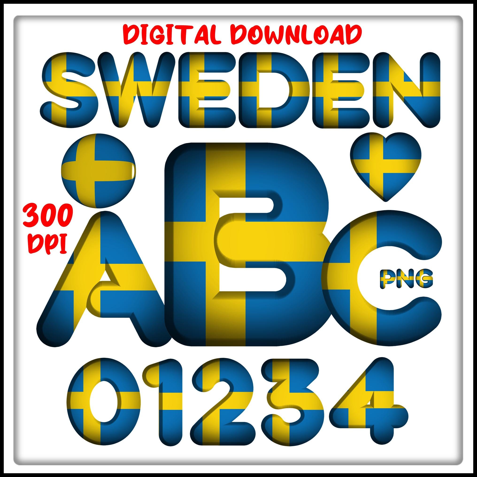 Swedish Flag Alphabet Clipart Bundle: Letters, Numbers, Map (PNG, SVG ...