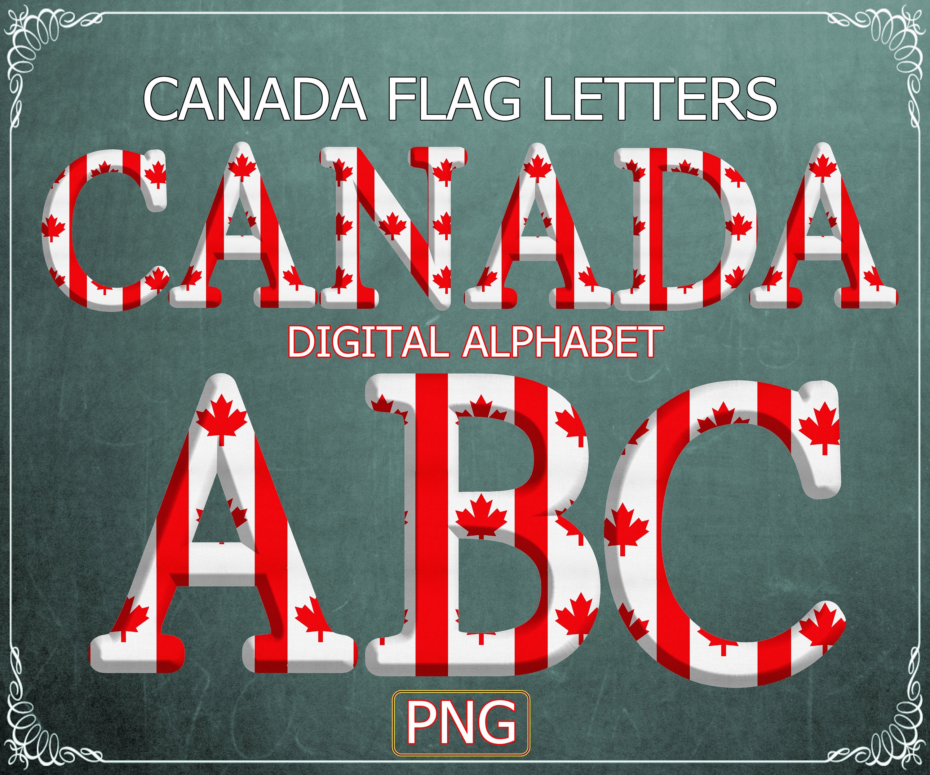 Canadian Flag Alphabet Clipart Sublimation Printablesmaple - Etsy