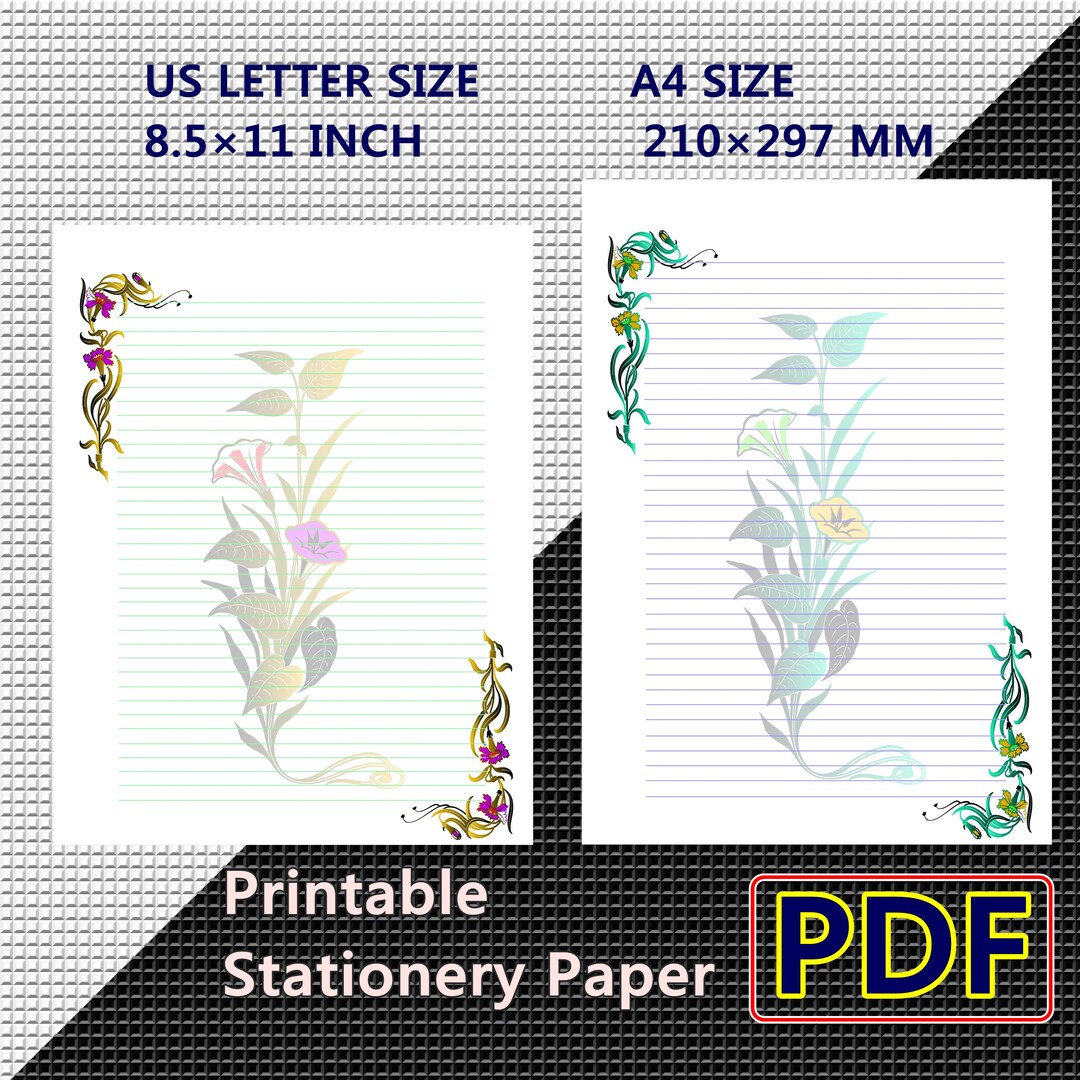 Printable Stationery Papers, Lined and Unlined Fancy Papers PDF, Floral ...