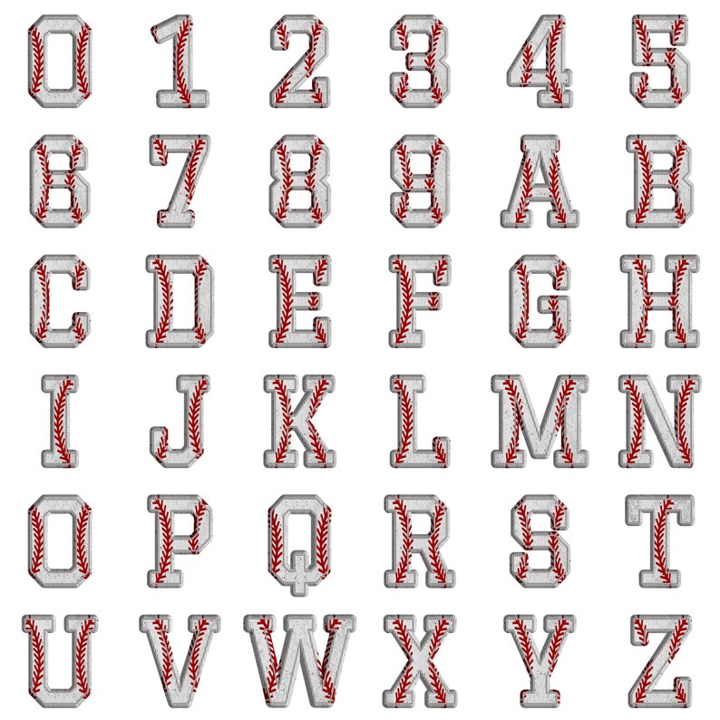 Baseball Font Png,3d Baseball Chenille Alpha & Numbers,varsity,school ...