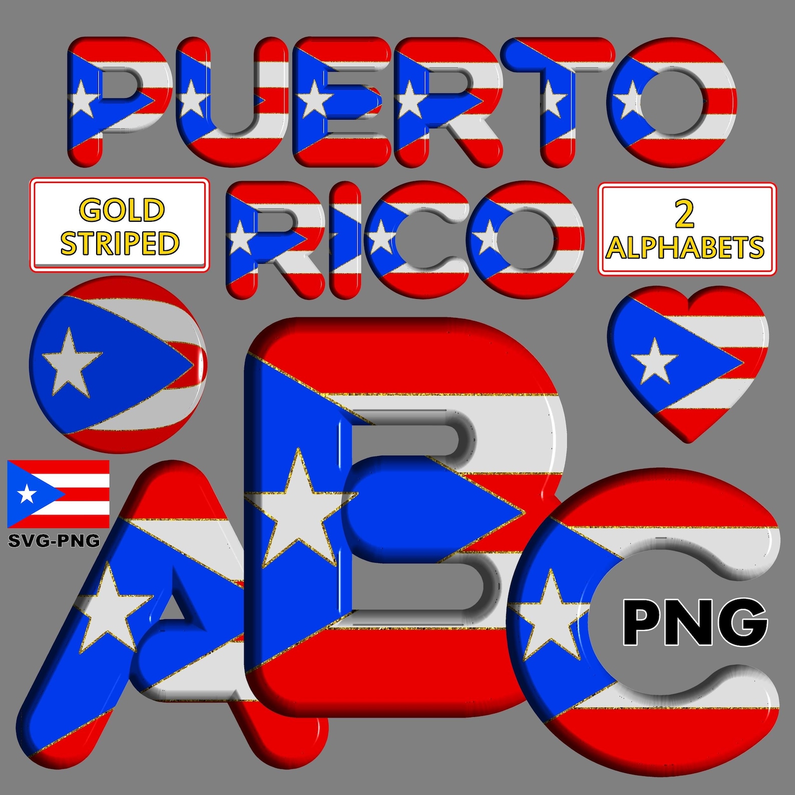 Puerto Rico Flag Alphabet PNG, SVG, Boricua Font (digital Download) - Etsy