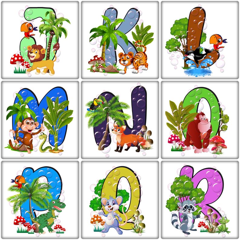 Jungle Animal Alphabet Clipart: Colorful Nursery Letters (PNG) - Etsy
