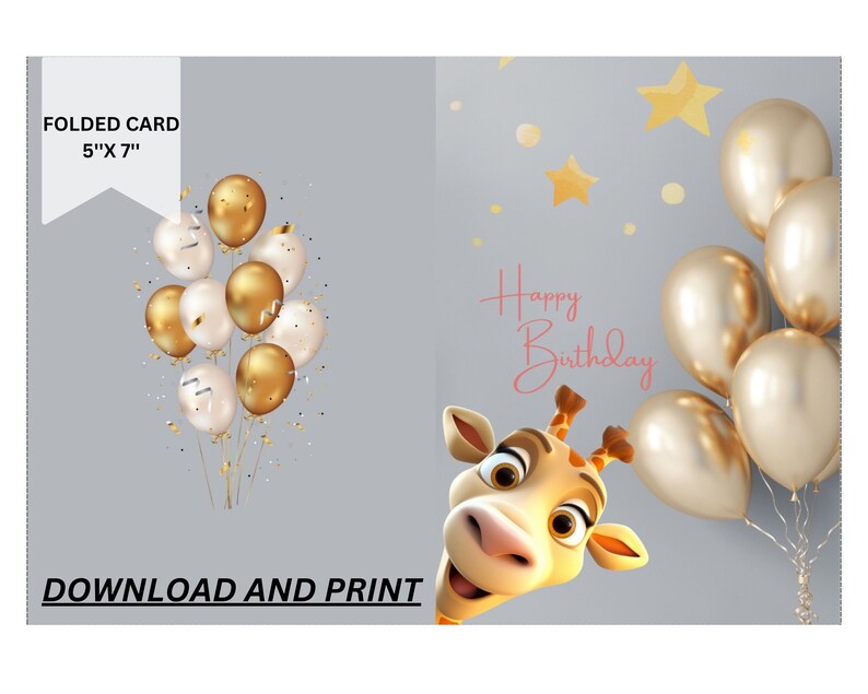 Printable Cartoon Giraffe Birthday Card , Digital Greeting Card ...