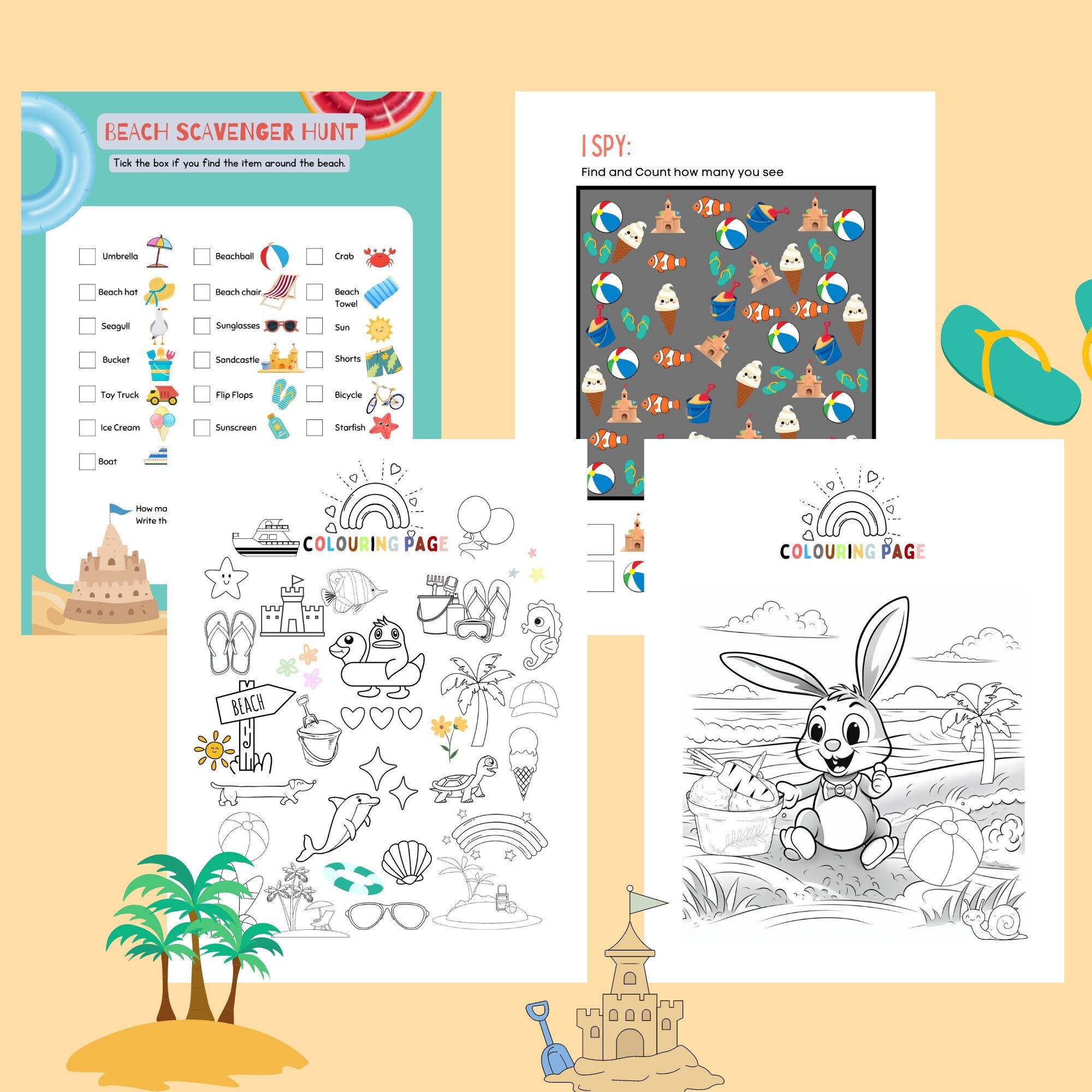 Printable Summer Beach Kids Activity Games , Bundle , Road Trip Games ...