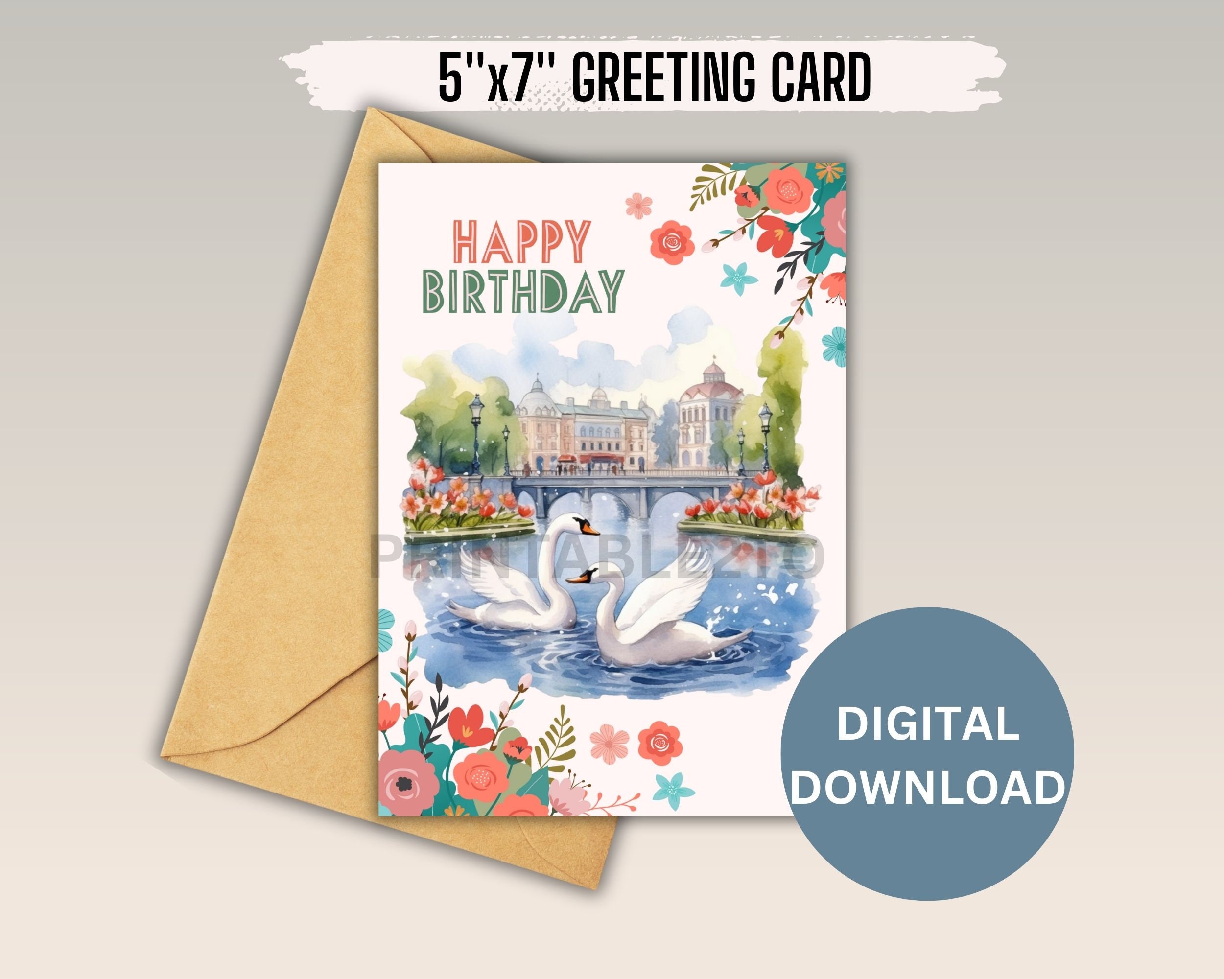 Printable Birthday Card , Swan Greeting Card , DIGITAL DOWNLOAD - Etsy