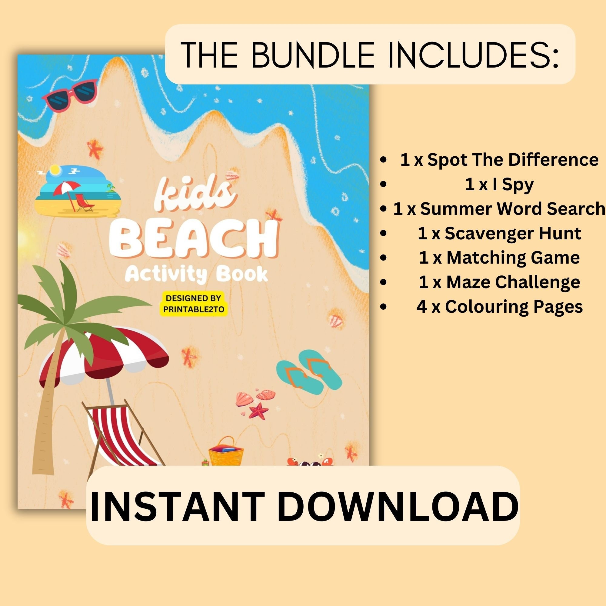 Printable Summer Beach Kids Activity Games , Bundle , Road Trip Games ...