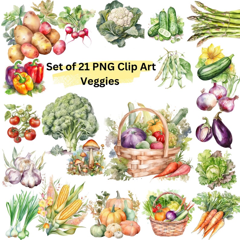 Watercolor Transparent Vegetables Clip Art, Vegetable Basket ...