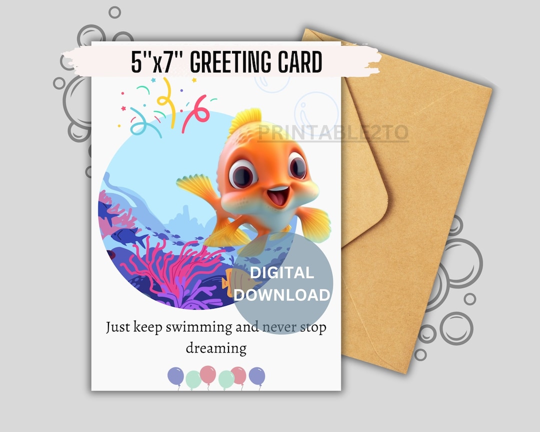 Printable Greeting Card , Fish, Digital Greeting Card , Birthday Card ...