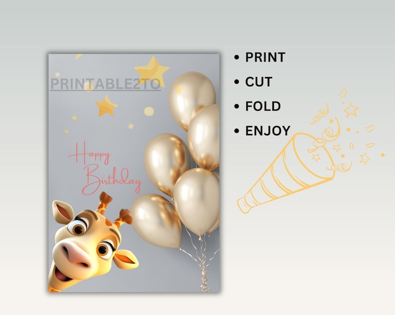 Printable Cartoon Giraffe Birthday Card , Digital Greeting Card ...