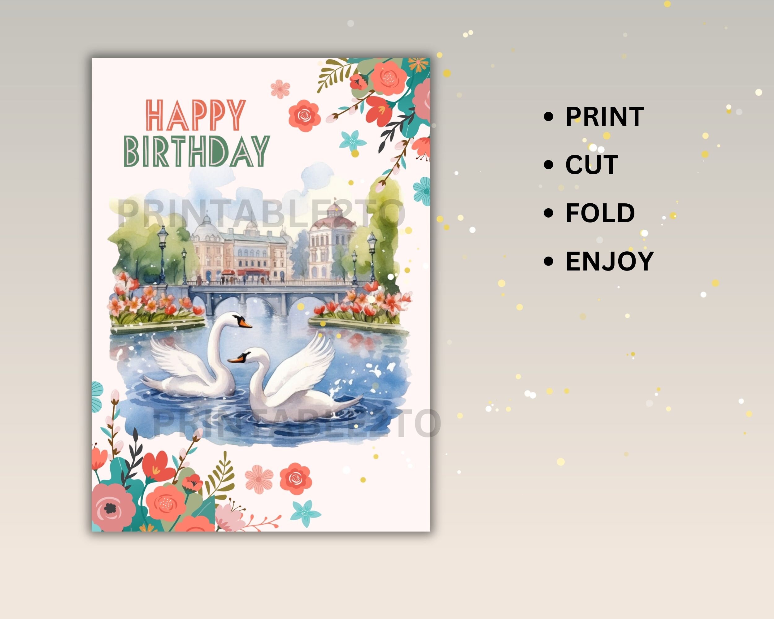 Printable Birthday Card , Swan Greeting Card , DIGITAL DOWNLOAD - Etsy