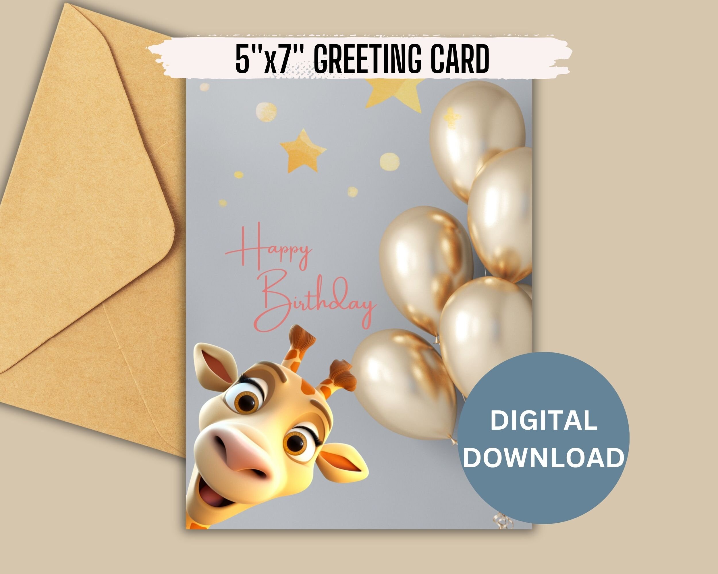Printable Cartoon Giraffe Birthday Card , Digital Greeting Card ...