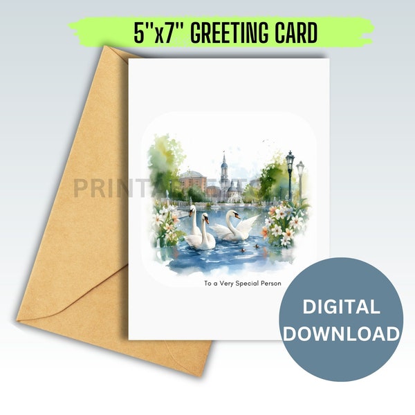 Swan Greeting Card - Etsy