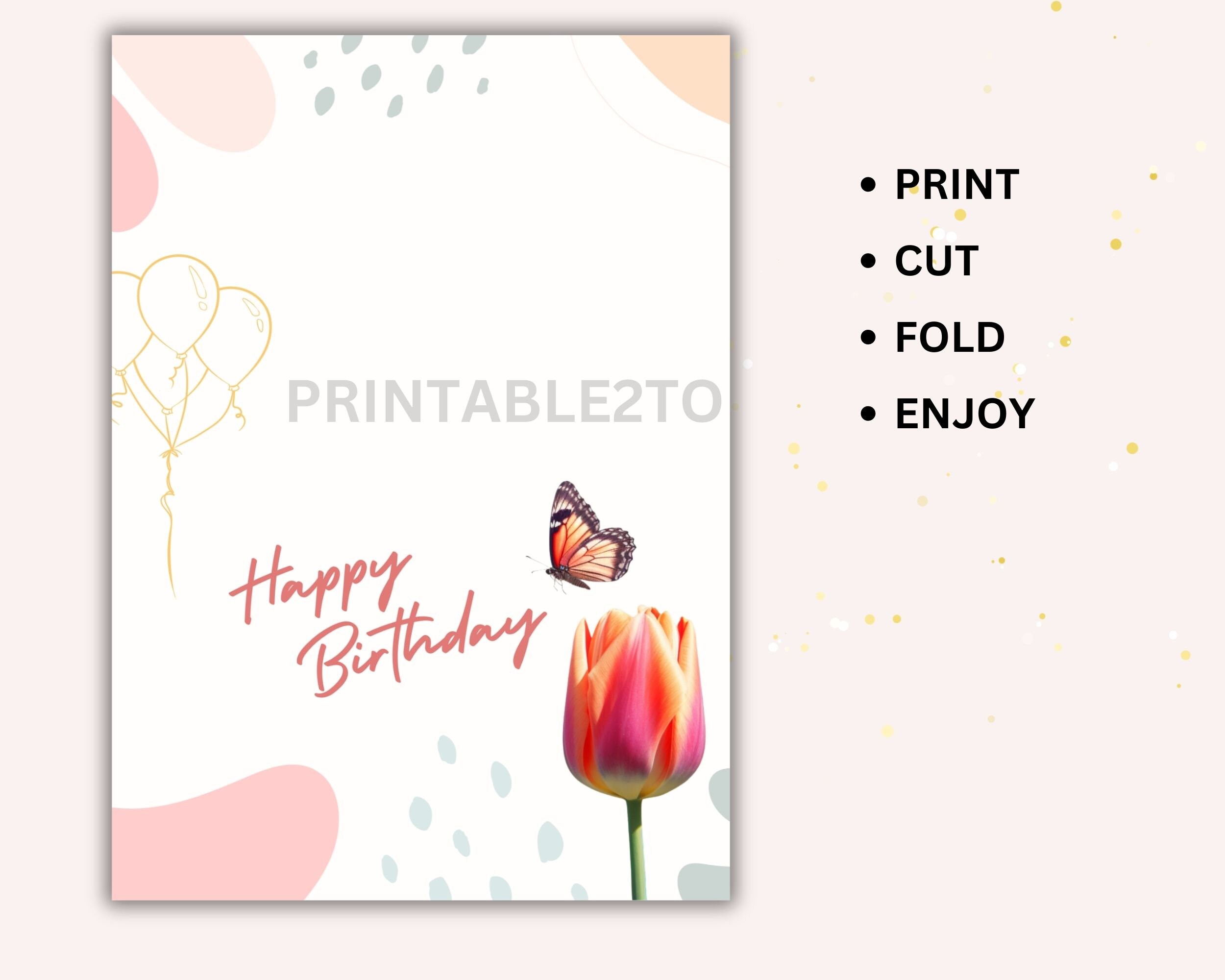 Printable Birthday Card , Butterfly Birthday Card , DIGITAL DOWNLOAD - Etsy