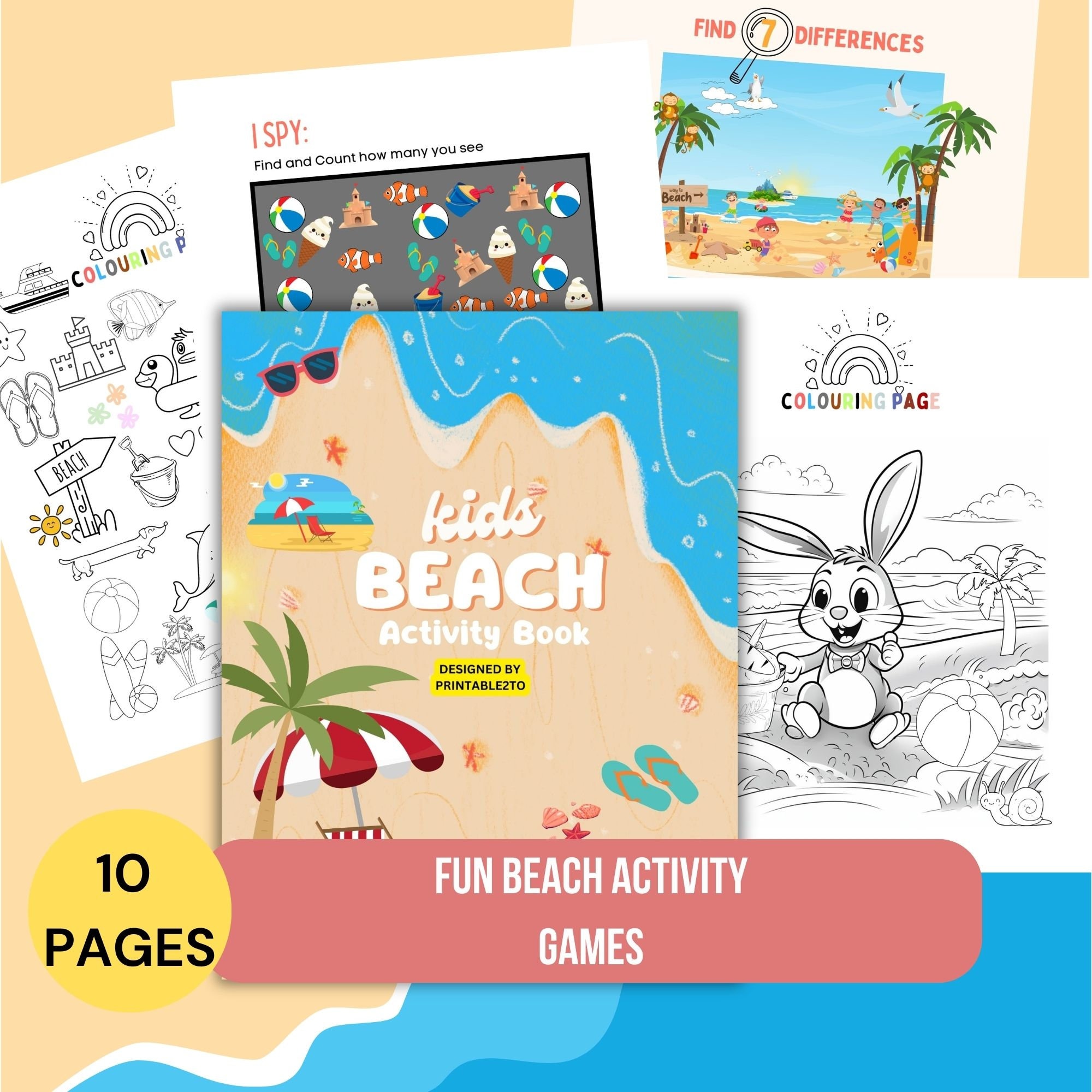 Printable Summer Beach Kids Activity Games , Bundle , Road Trip Games ...