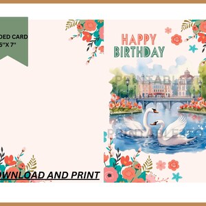 Printable Birthday Card , Swan Greeting Card , DIGITAL DOWNLOAD - Etsy