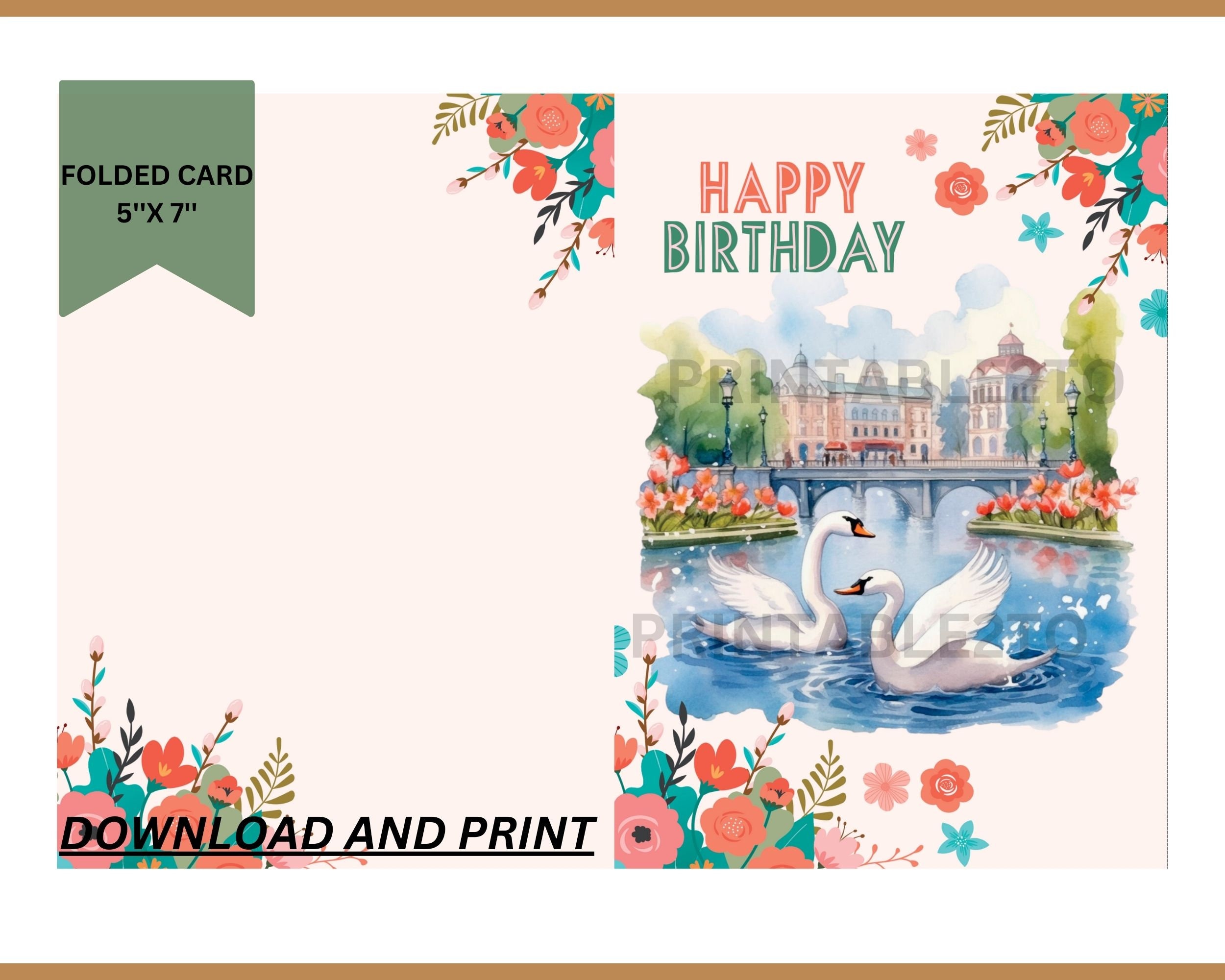 Printable Birthday Card , Swan Greeting Card , DIGITAL DOWNLOAD - Etsy