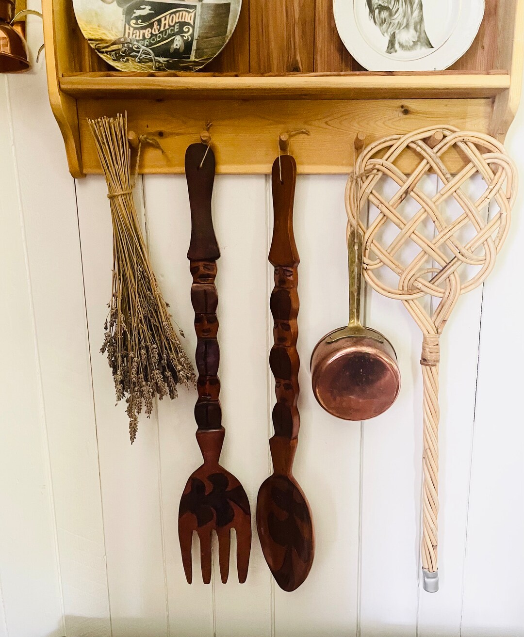 Vintage Oversized Kitchen Ustensils 26’’ Fork and Spoon Made of Carved ...