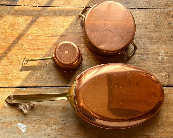 Set of 3 Enchanted Vintage Copper Cookware, Copral Portugal Fish Pan ...