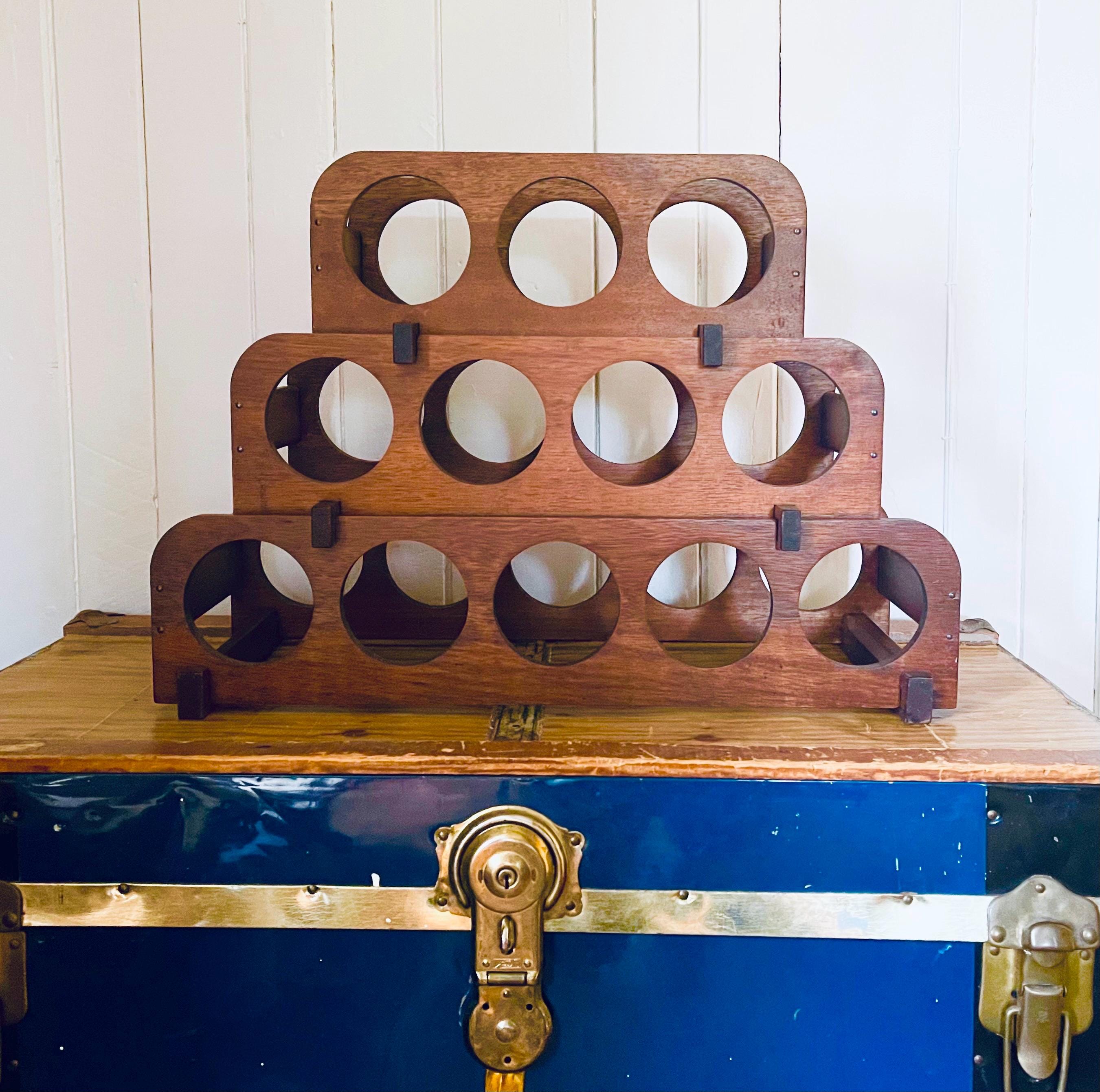 Mid Century Modern Wine Rack, 3 Tier, 12 Bottles. Dark Solid Wood ...