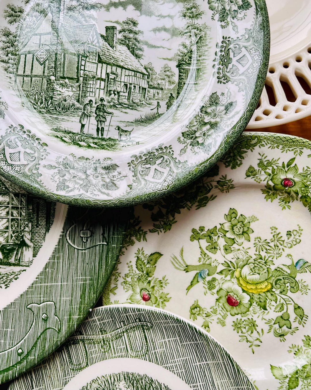 Mismatched Vintage Green Transferware Plate Set of 3 – English ...