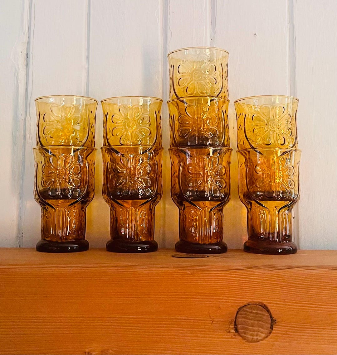 Set of 9 Vintage Stackable Juice Tumblers, Sunny Yellow Amber From ...