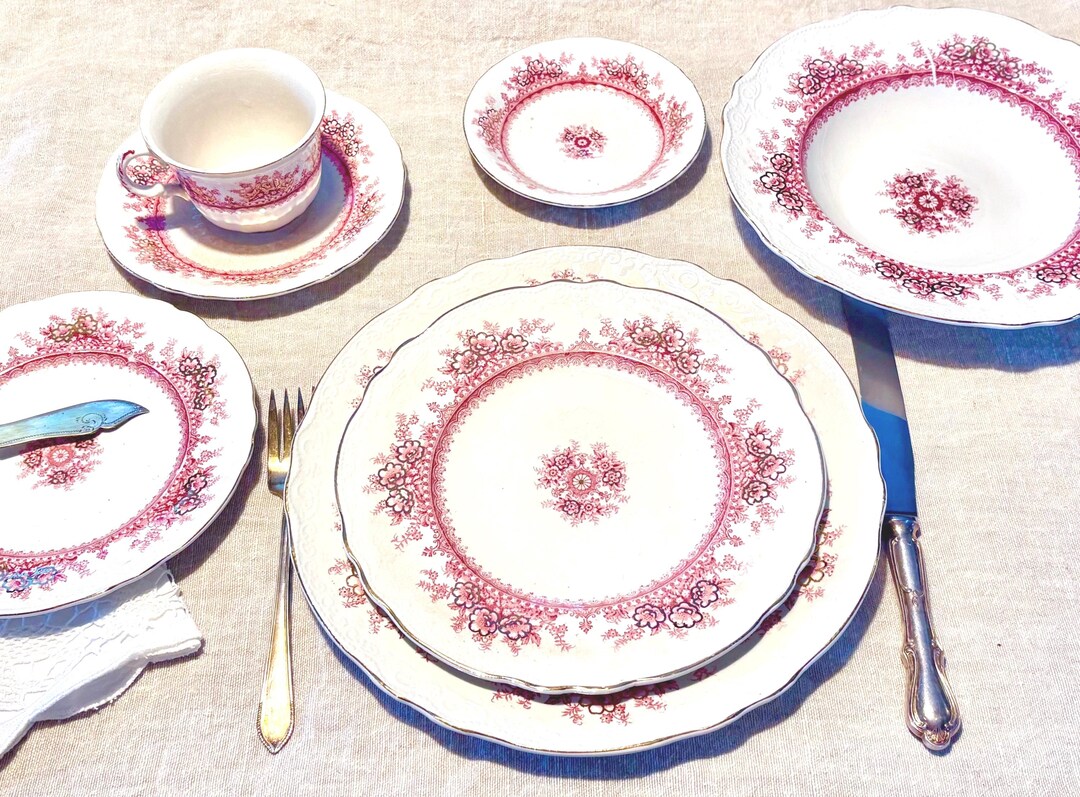 Antique 1903 - 8 Guests China Set, 48pcs, Red Transferware. Dudson ...